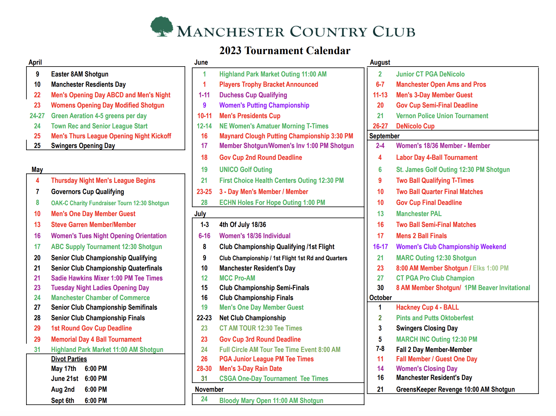 2024 Tournament Calendar – Manchester Country Club