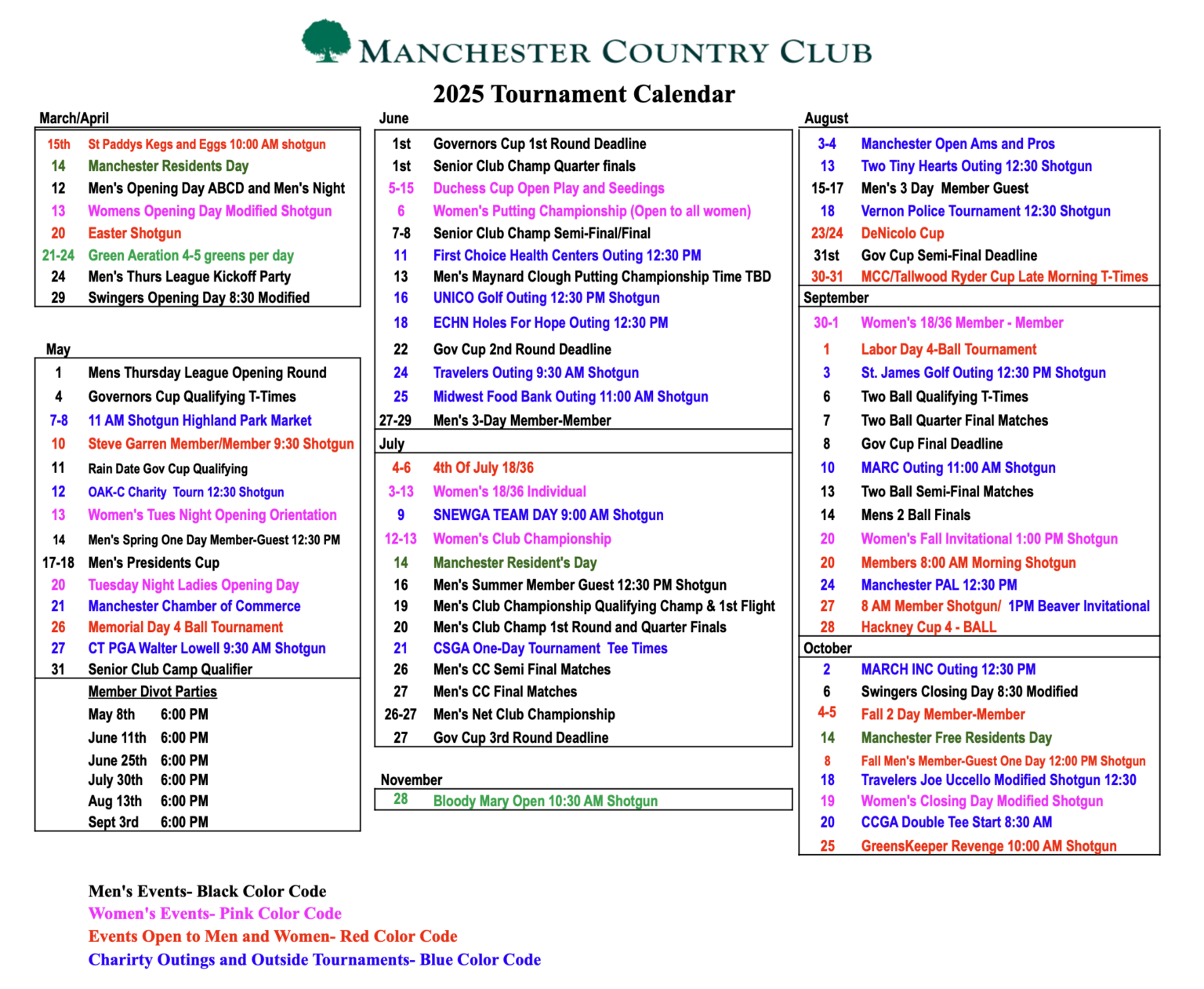 2025 Tournament Calendar – Manchester Country Club